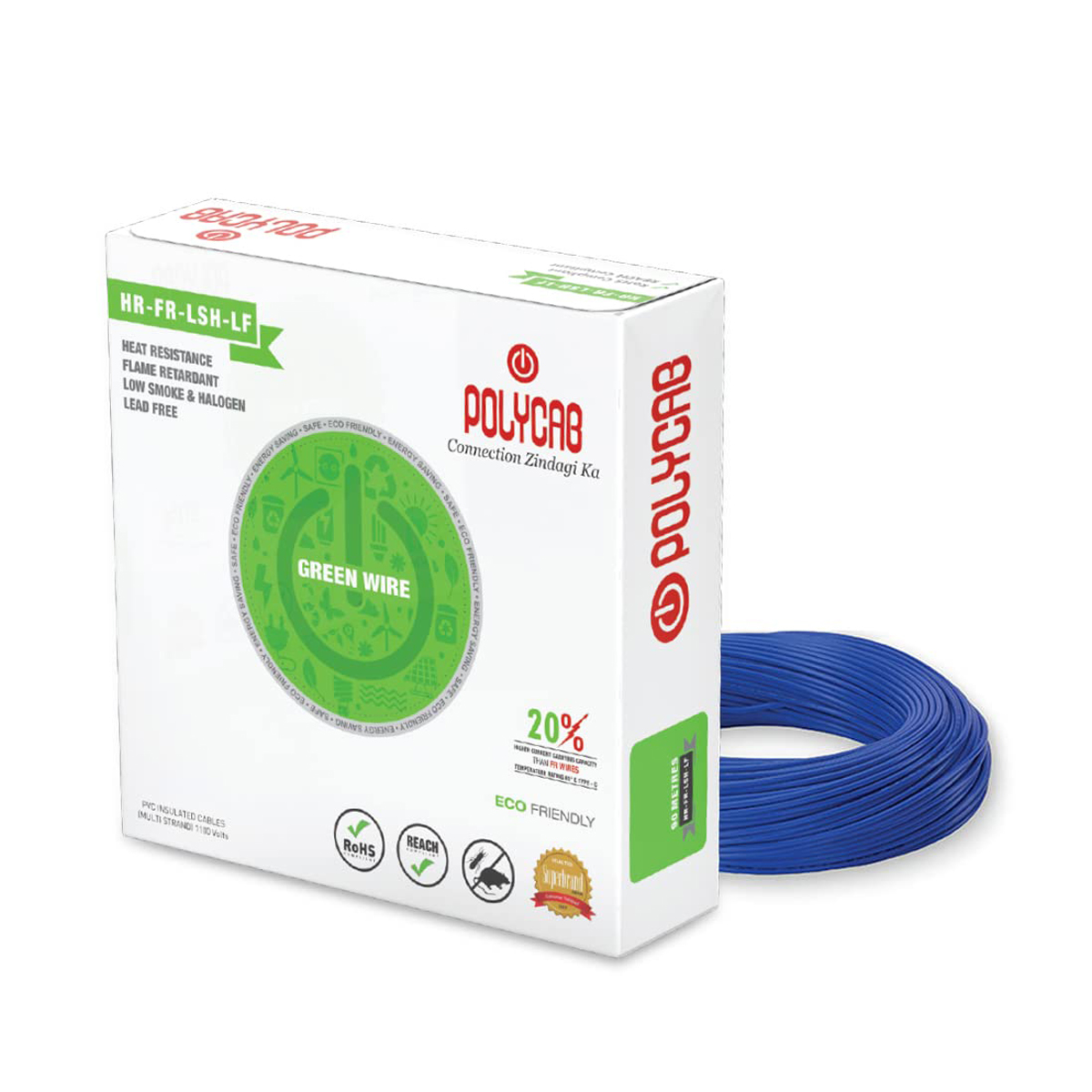 Polycab Green Wire HR FR LSH LF 0.75mm 90m Blue - ElectricBasket