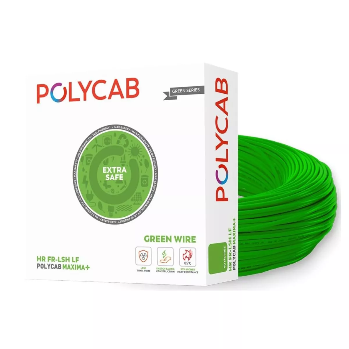Polycab Maxima Green Wire HR FR LSH LF 2.5mm 90m Green - ElectricBasket