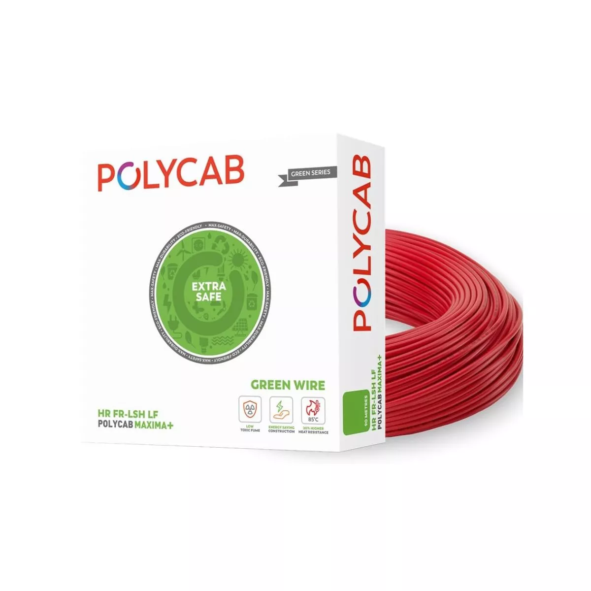 Polycab Maxima Green Wire HR FR LSH LF 1.5mm 90m Red - ElectricBasket