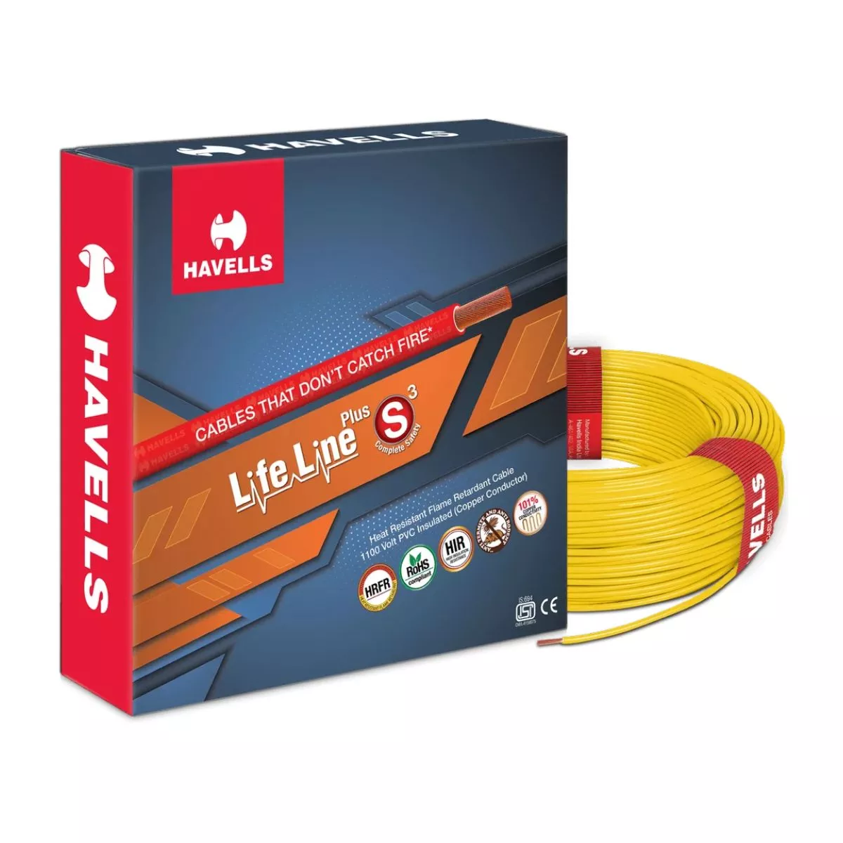 Havells Life Line Plus Wire HRFR 2.5mm 90m Yellow - ElectricBasket